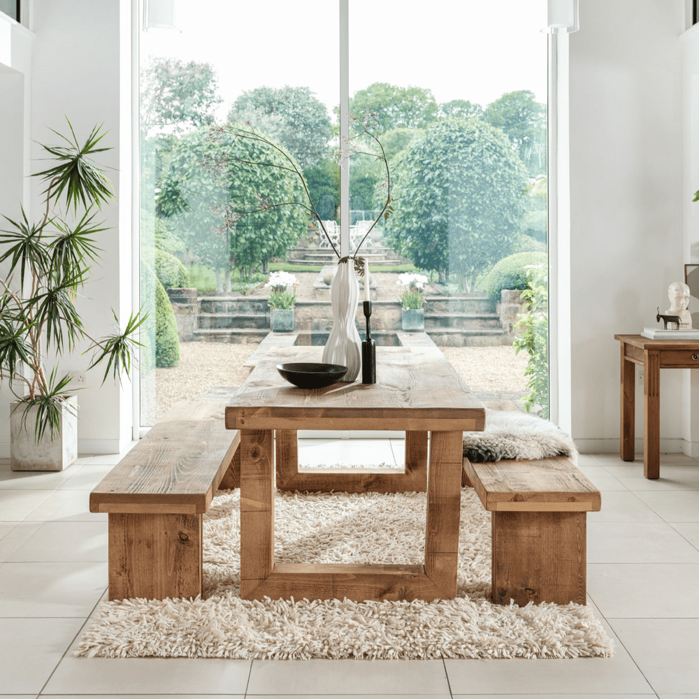 Grantham Rustic Thick Dining Table Wooden Square Base LEGS Industrial