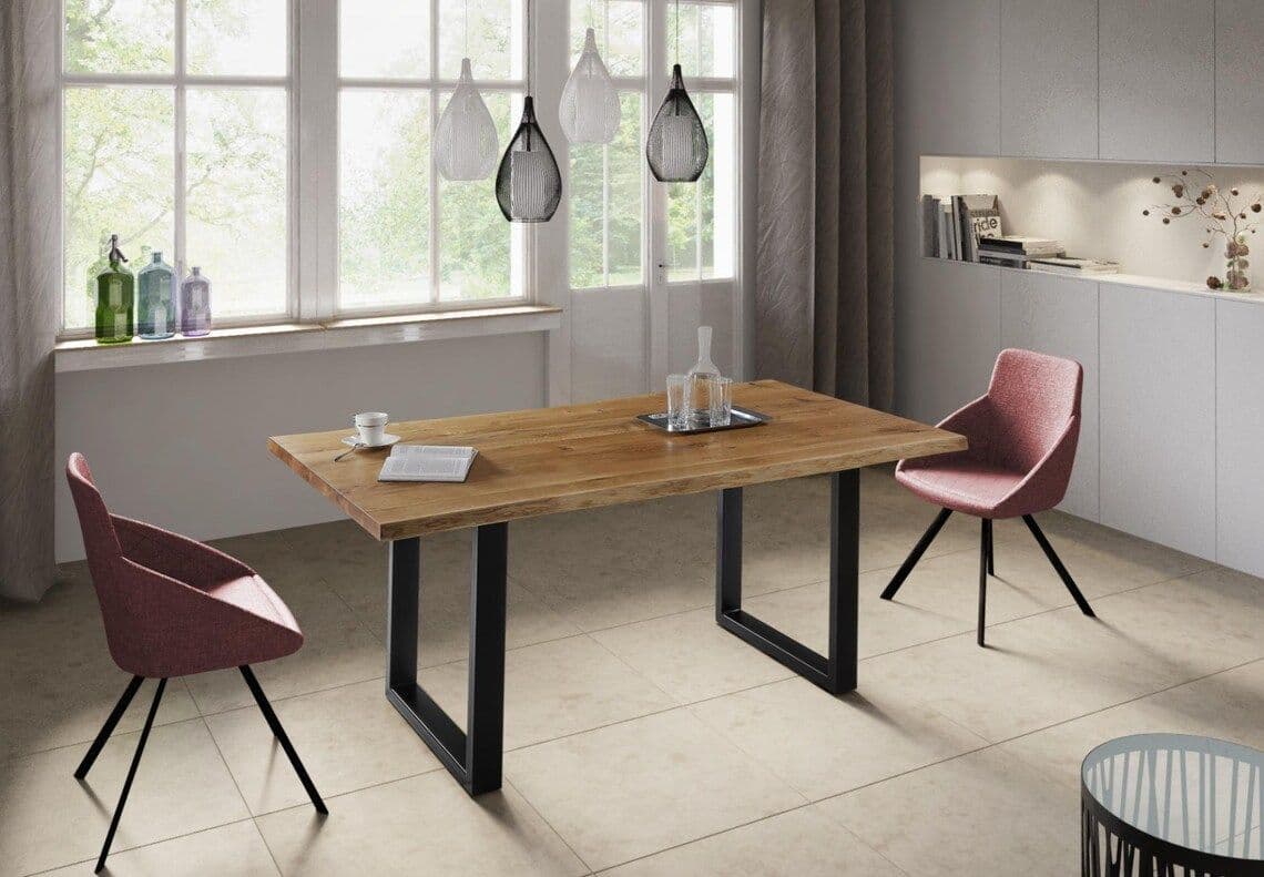 Live Edge Solid Oak Dining Table With Square Frame Legs