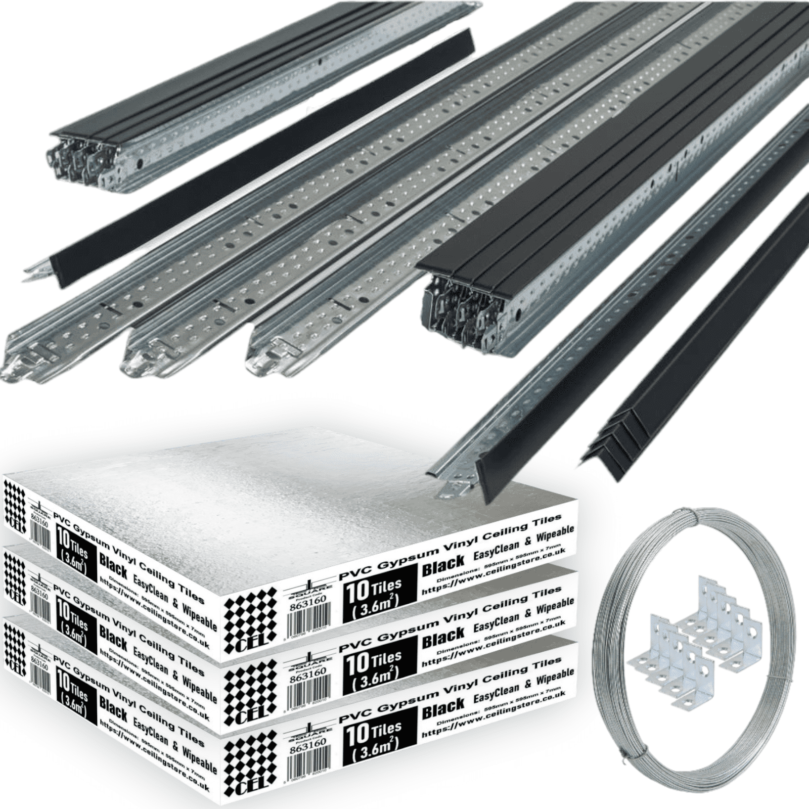 Plastic Ceiling Grid Systems Black Vinyl Wipeable EasyClean Suspended
