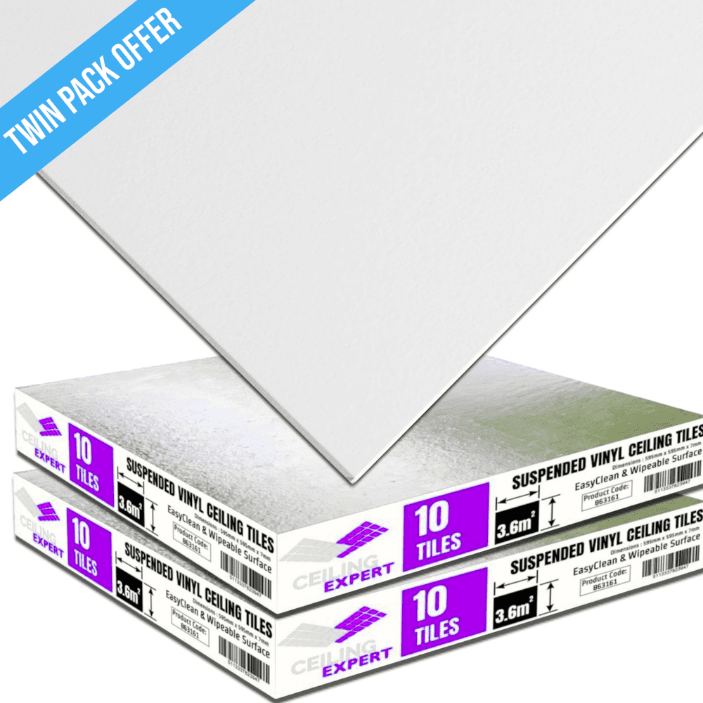 7 2m2 Suspended Ceiling Tiles Vinyl EasyClean & Wipeable 595mm x 595mm ...