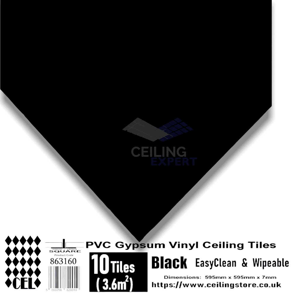 Black Vinyl Wipeable EasyClean Suspended Ceiling Tiles 595 x 595 For ...