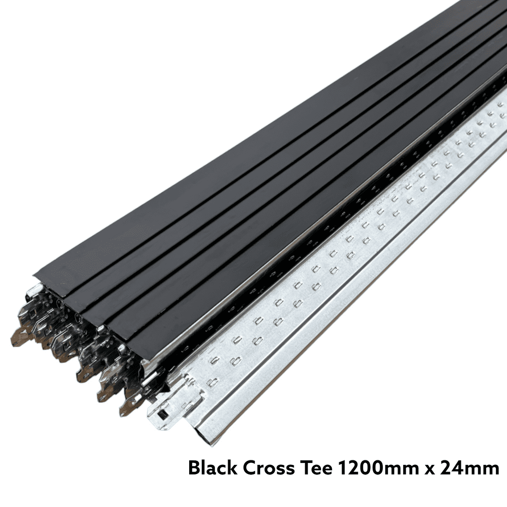 Pack of 10 Black Cross Tee Section 1200mm x 24mm Grid Components Metal Bar
