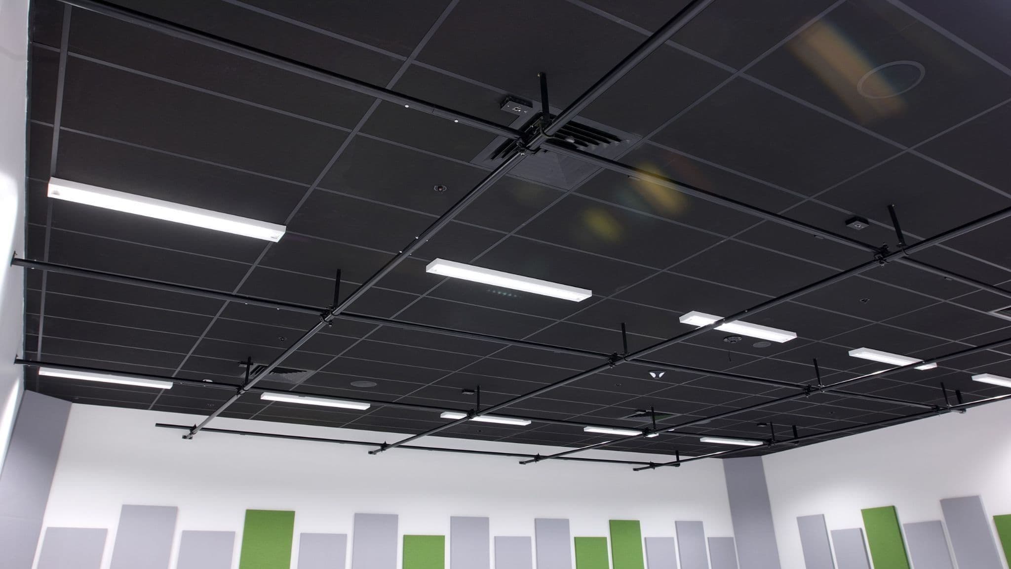 Suspended Black Ceiling Tiles Vinyl Laminated EasyClean & Wipeable ...