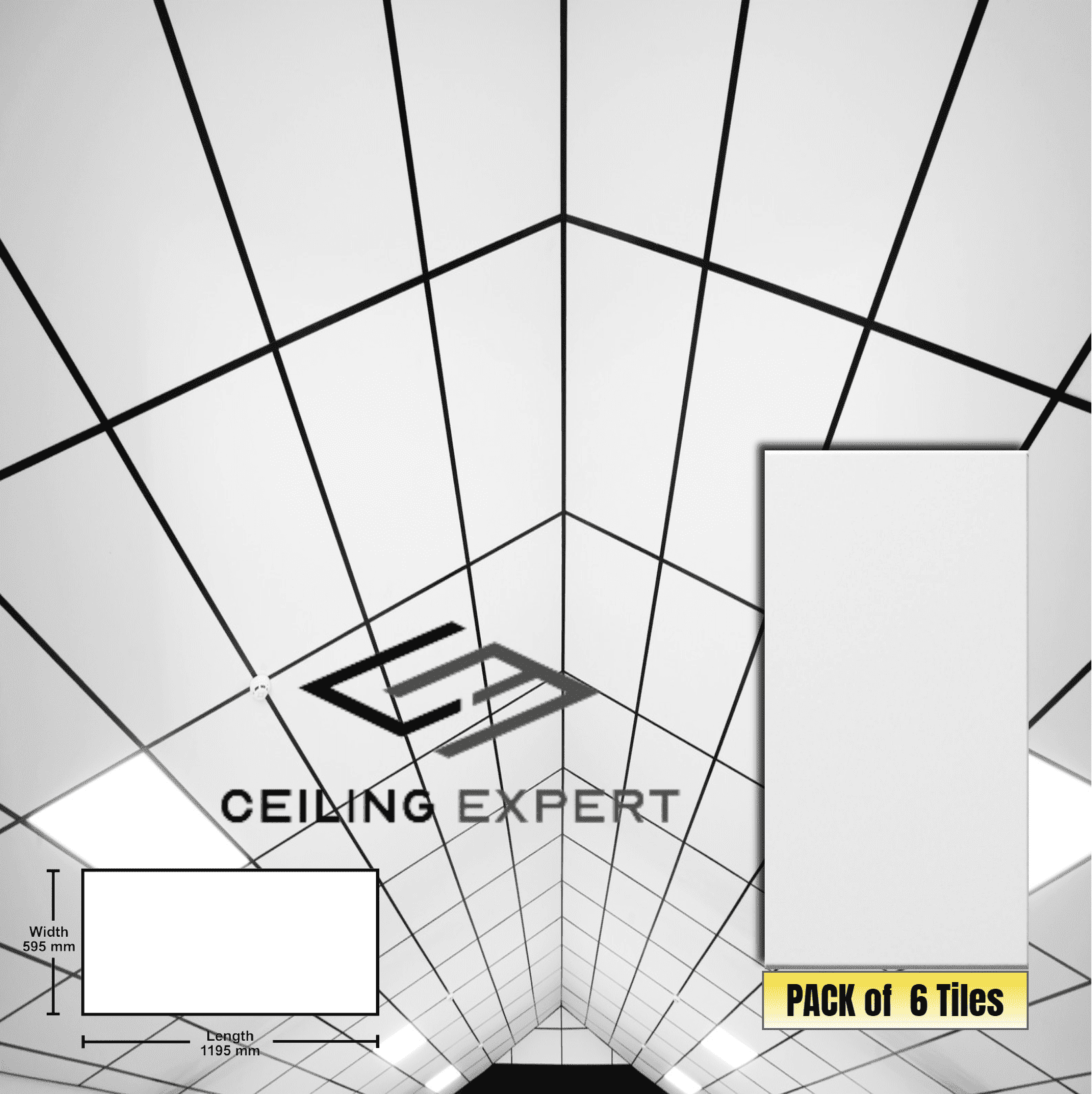 Suspended Ceiling Tiles Vinyl Laminated EasyClean & Wipeable 1195mm x ...