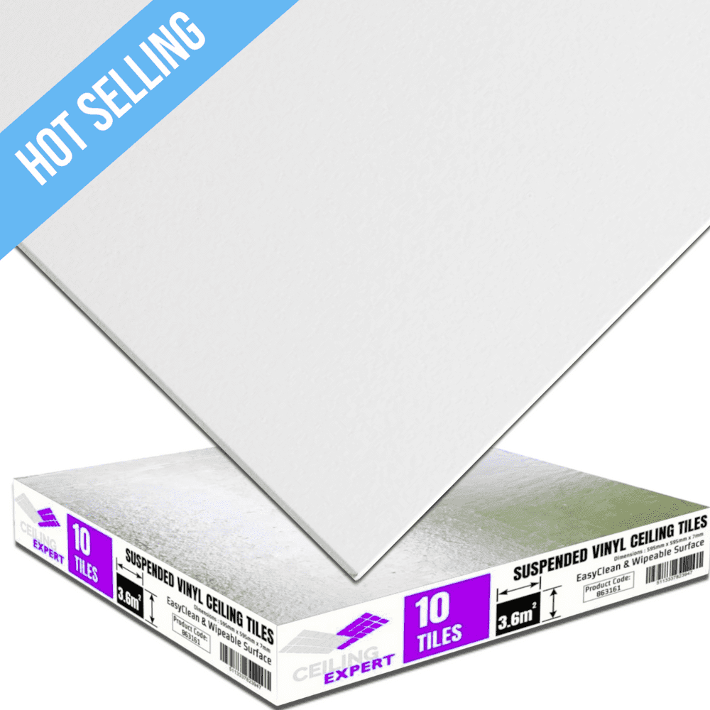 Suspended Ceiling Tiles Vinyl Laminated EasyClean & Wipeable 595mm x ...