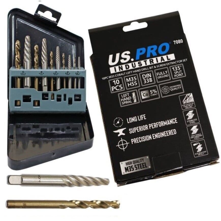 10pc Cobalt Left Hand Drill Bit & Screw Extractor Set US PRO IND 7080