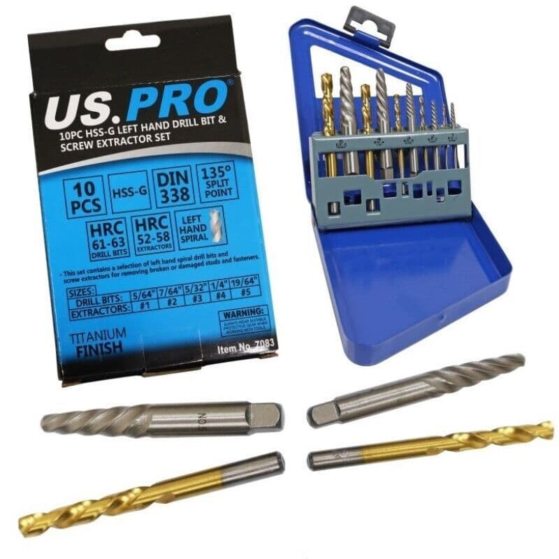 10pc HSS Left Hand Drill Bit & Screw Extractor Set Easy Out US PRO 7083