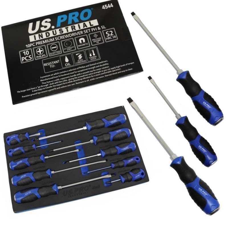 10pc Premium Phillips/Slotted Screwdriver Set US PRO INDUSTRIAL 4544
