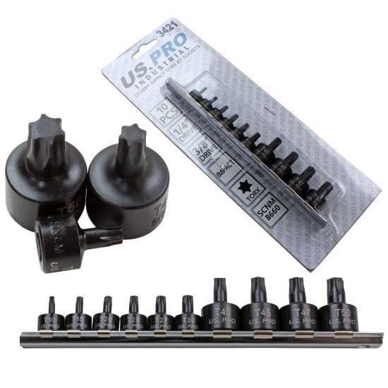 10pc Stubby Impact Torx Bit Socket Set US PRO INDUSTRIAL 3421
