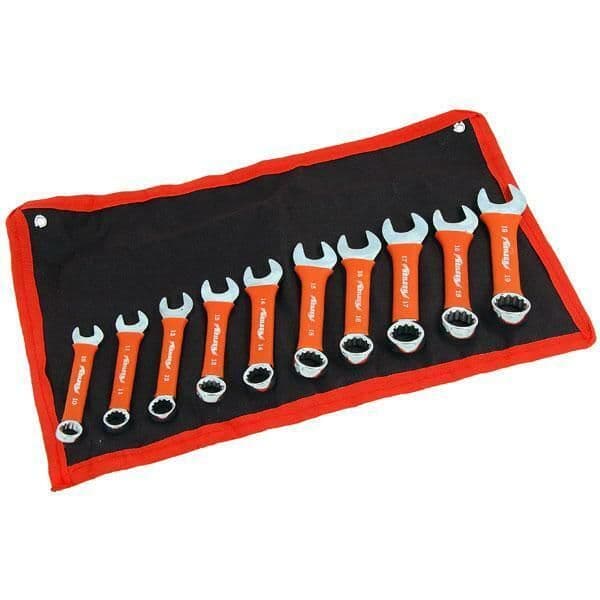 10pc Stubby Metric Spanner Set 10mm/19mm Non Slip Sleeves in Tool Roll ...