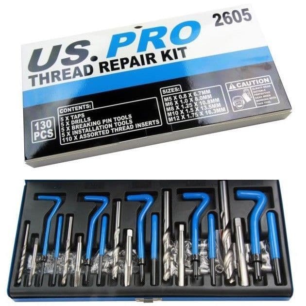 130pc Thread Repair Kit M5 M6 M8 M10 M12 US PRO 2605