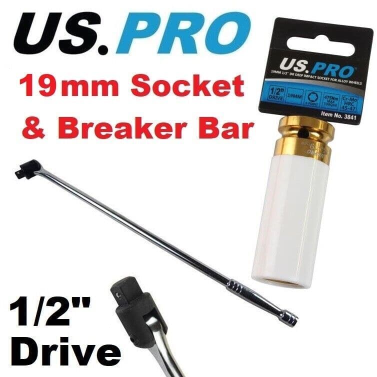 19mm Alloy Wheel Nut Socket With 24" Breaker Bar US PRO