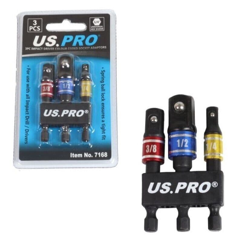 3pc Impact Driver Colour Coded Socket Adaptor Set US PRO 7168