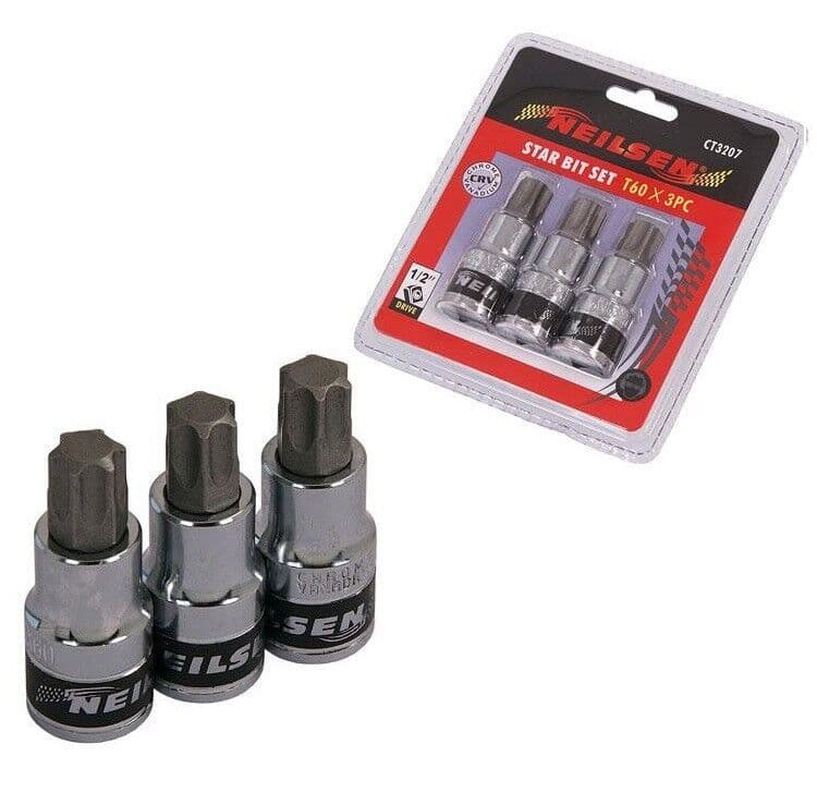 3pc T60 TORX BIT SET 1/2" Drive NEILSEN TOOLS CT3207