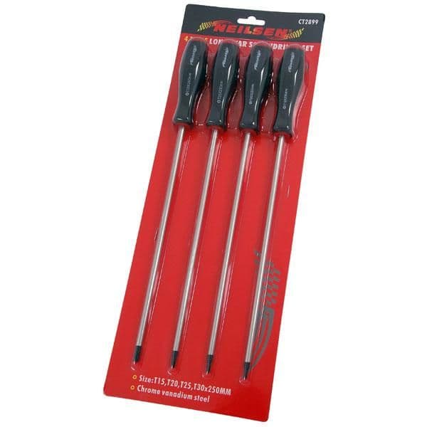 4pc Long Torx Screwdriver Set T15 T20 T25 T30 Neilsen CT2899