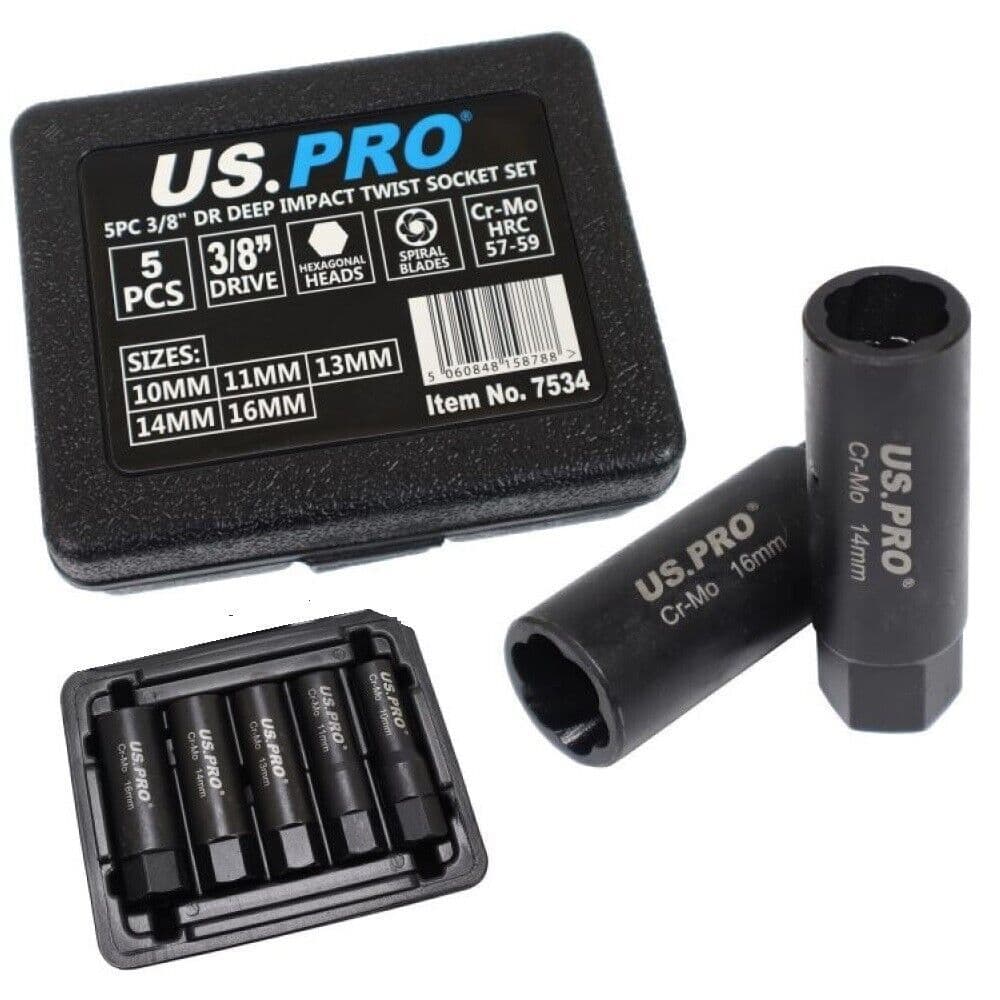 5pc Deep Twist Impact Socket Set 10/16mm Damaged Nut/Bolt Extractor US ...