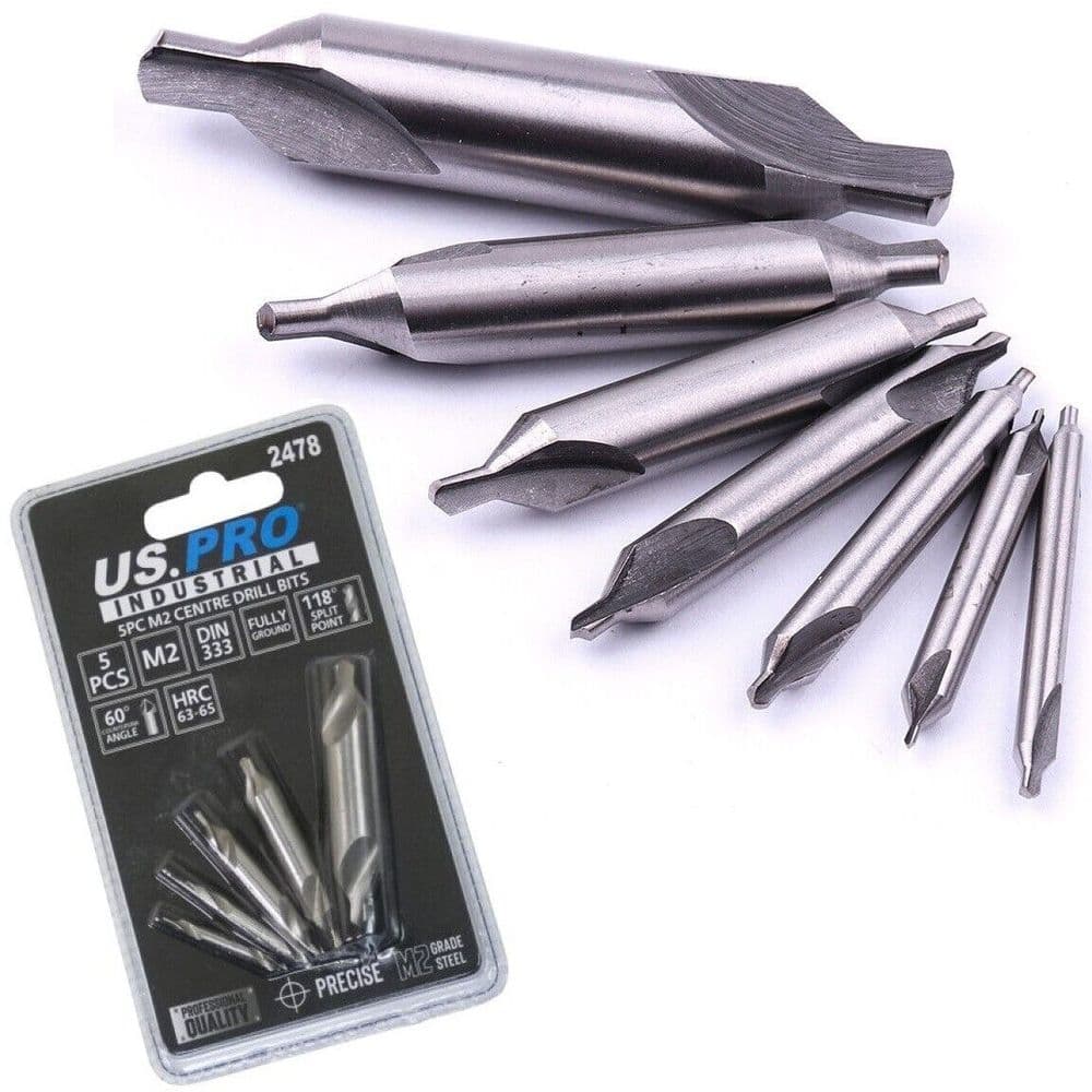 5pc M2 Lathe Centre Drill Bit Set Combined 60 Countersink US PRO ...
