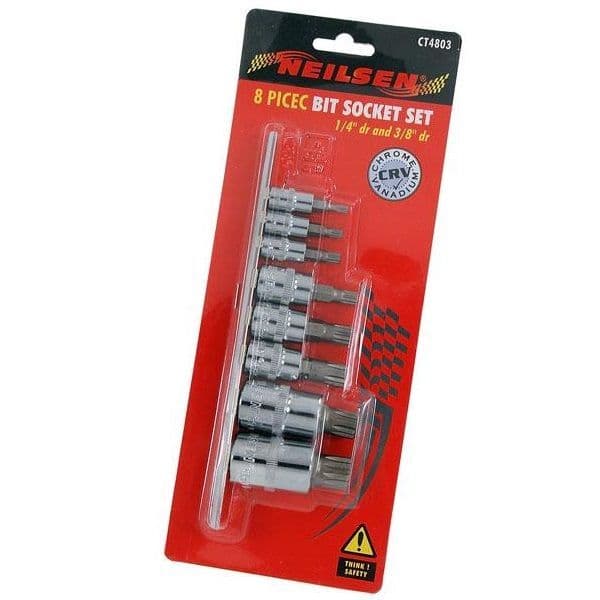 8pc Spline Bit Socket Set 12 Point M4 M5 M6 M8 M10 M12 M14 M16 Neilsen CT4803