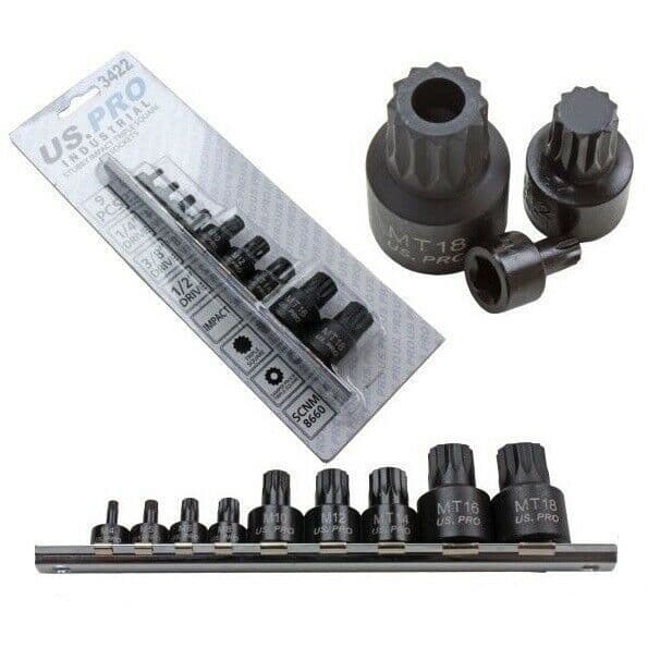 9pc Stubby Triple Square Impact Bit Socket Set US PRO INDUSTRIAL 3422