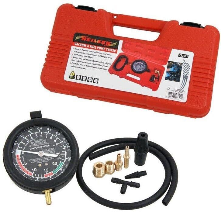 FUEL & VACUUM PUMP PRESSURE TESTER GAUGE KIT Carburetor Manifold Valve ...