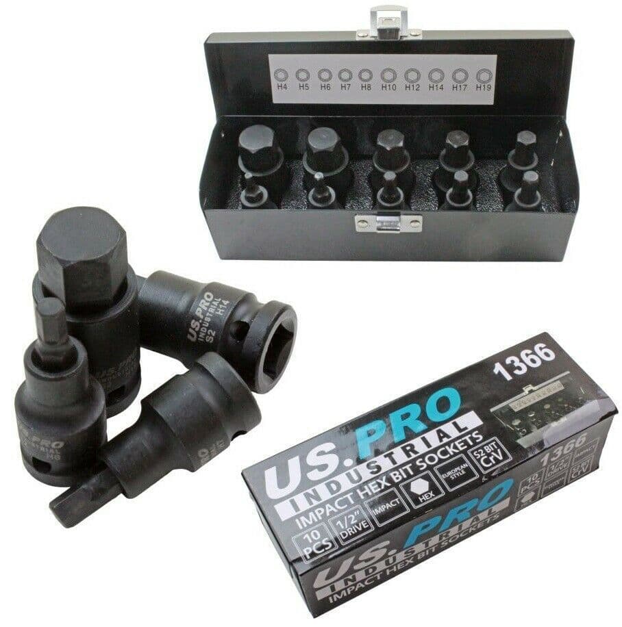 US PRO INDUSTRIAL 1/2" DRIVE HEX BIT IMPACT SOCKET SET 4mm to 19mm Bits
