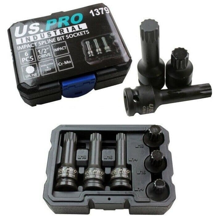 US PRO INDUSTRIAL SPLINE BIT IMPACT SOCKET SET M14 M16 M18 Triple ...