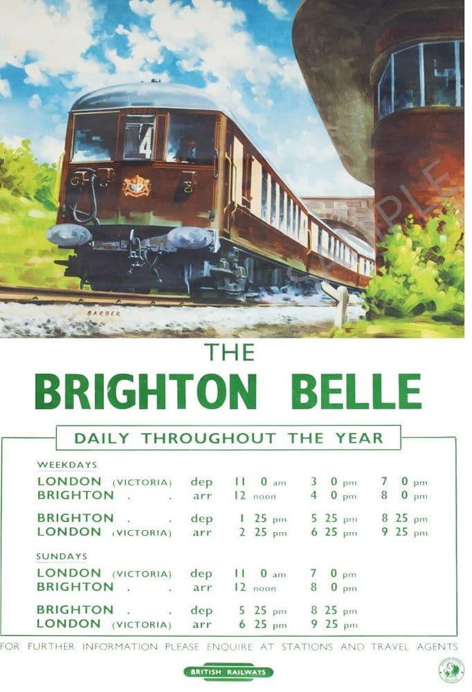 Brighton Belle British Rail Time Table Poster