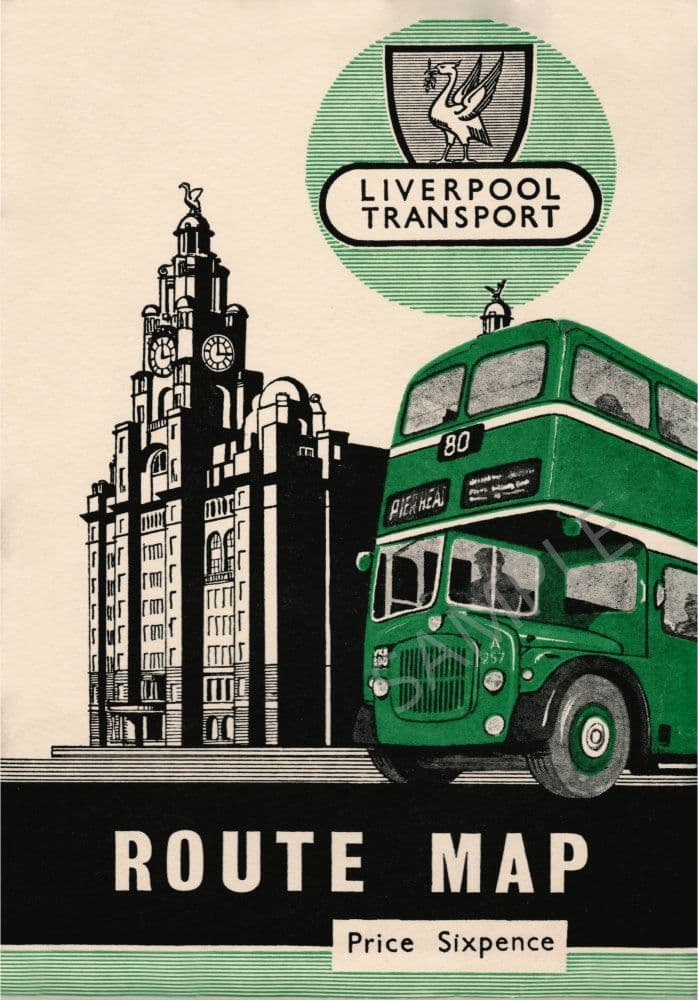 Liverpool Transport Bus Route map Cover Liver building