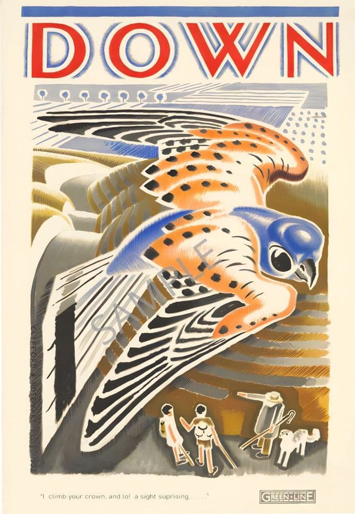 London Transport Poster - DOWN Kestrel Green Line Bus Ellis 1933