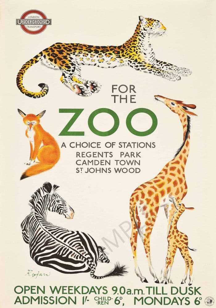 Regents Park Zoo London Underground Poster