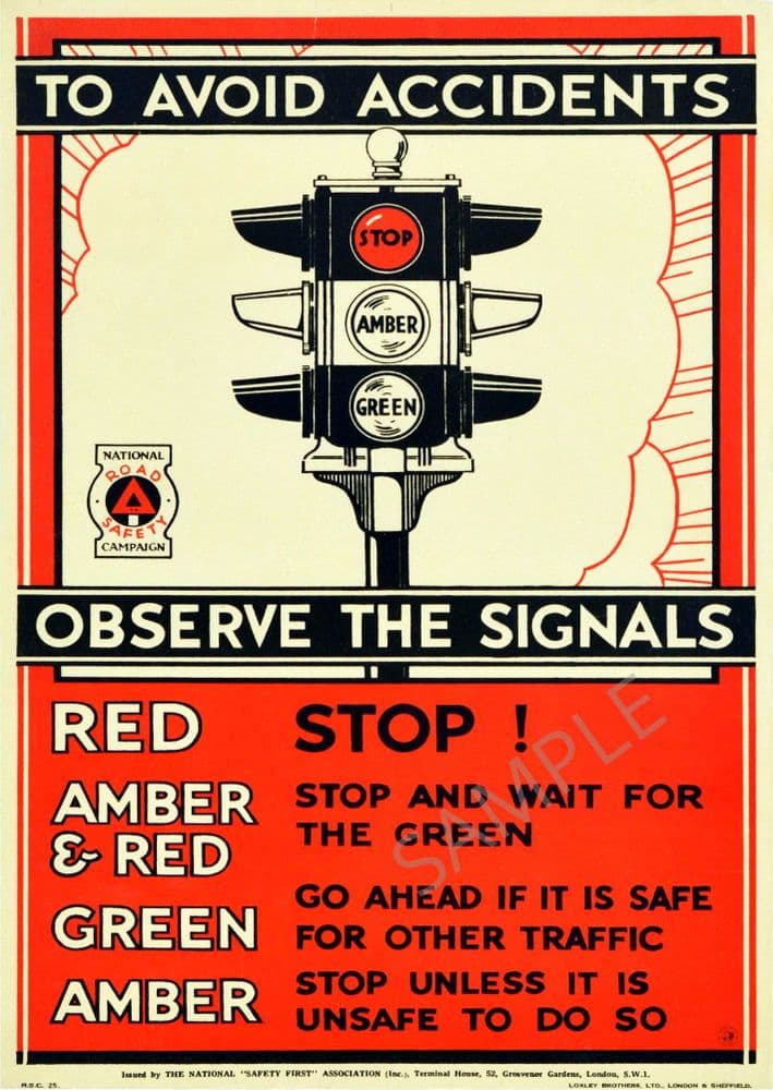 Road Safety Poster Traffic LIghts 1930s