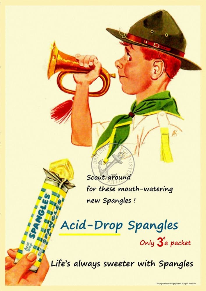 Spangles Acid Drops Scout Sweet Advert Poster