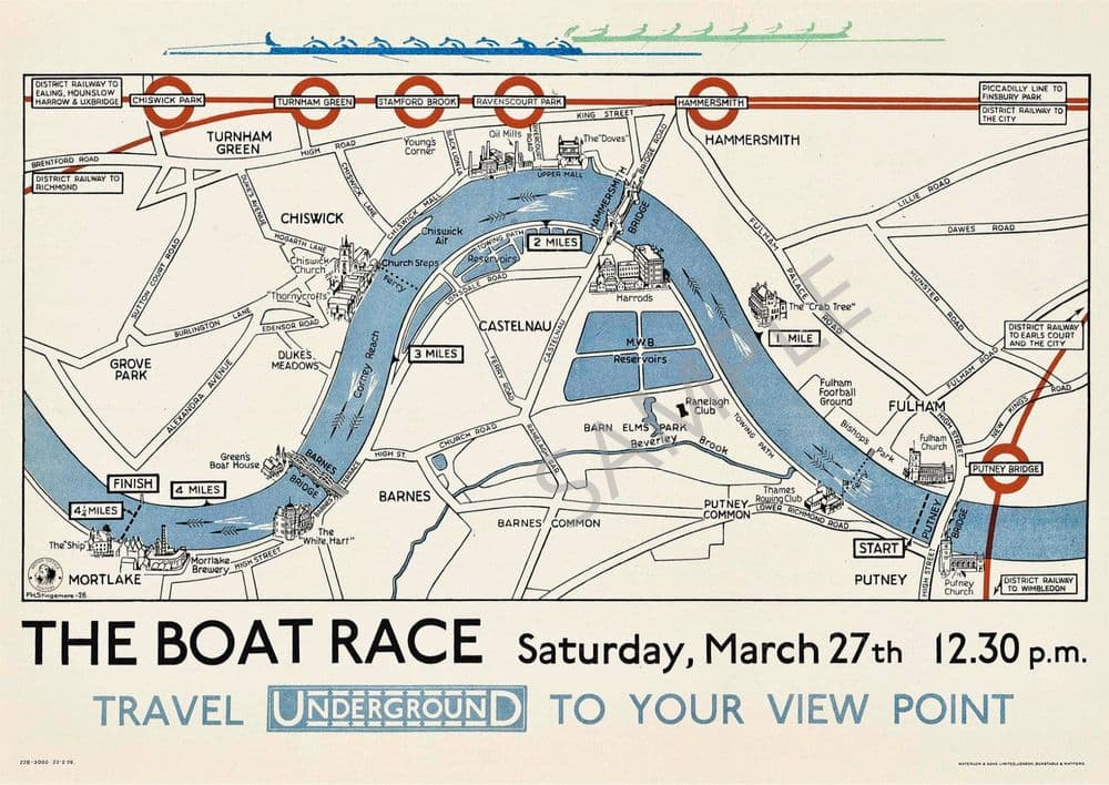 The Oxford & Cambridge University Boat Race Map 1926