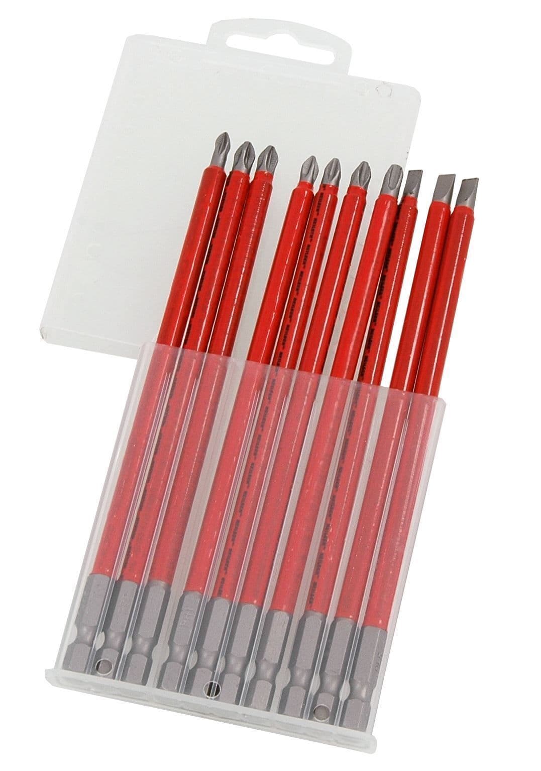 10Pc 150mm Non-Slip Magnetic Pozi Screwdriver Bit Set With Storage Box