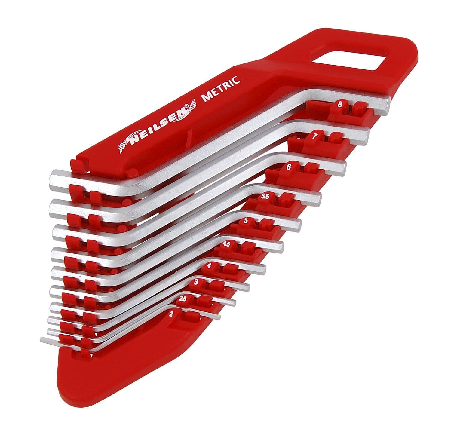 10Pc Metric Hex Allen Key Set - Sizes 2mm Up To 8mm - Angled At 45 Degrees