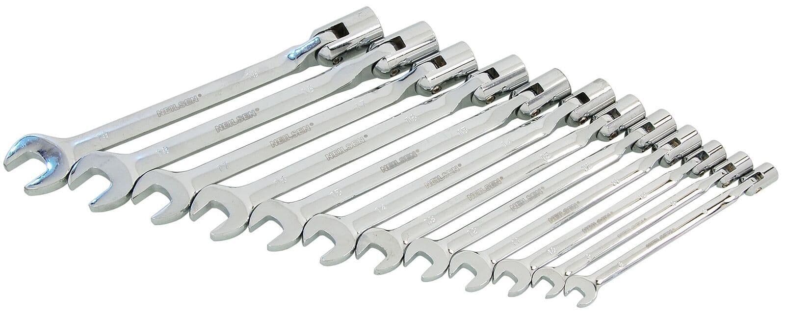 12 Pc Flexi-Head Socket Open End Spanner Set Metric Garage Hand Tool 8 ...