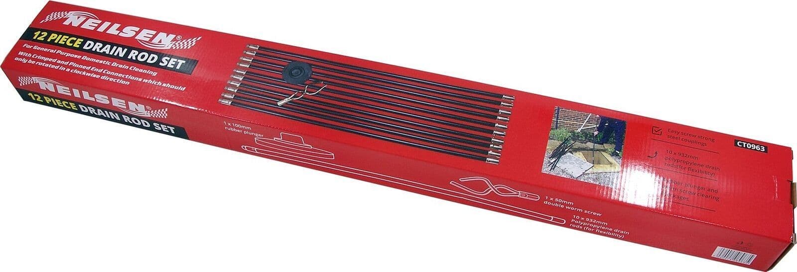 12 Piece 9M Drain Rods Plumbing Rod Set Cleaning Drainage Worm Screw ...