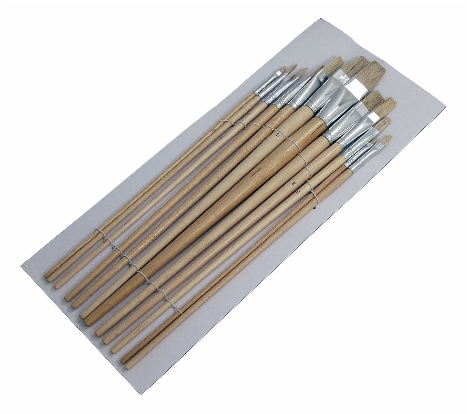 12Pc Artist Paint Brush Set Long Wooden Handle Flat Head Small & Large ...