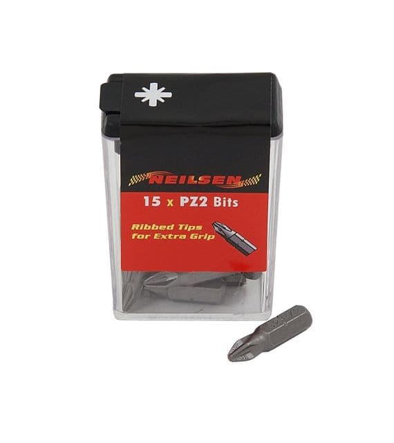 15 Piece Pz2 No2 Screwdriver Bits In Container Case