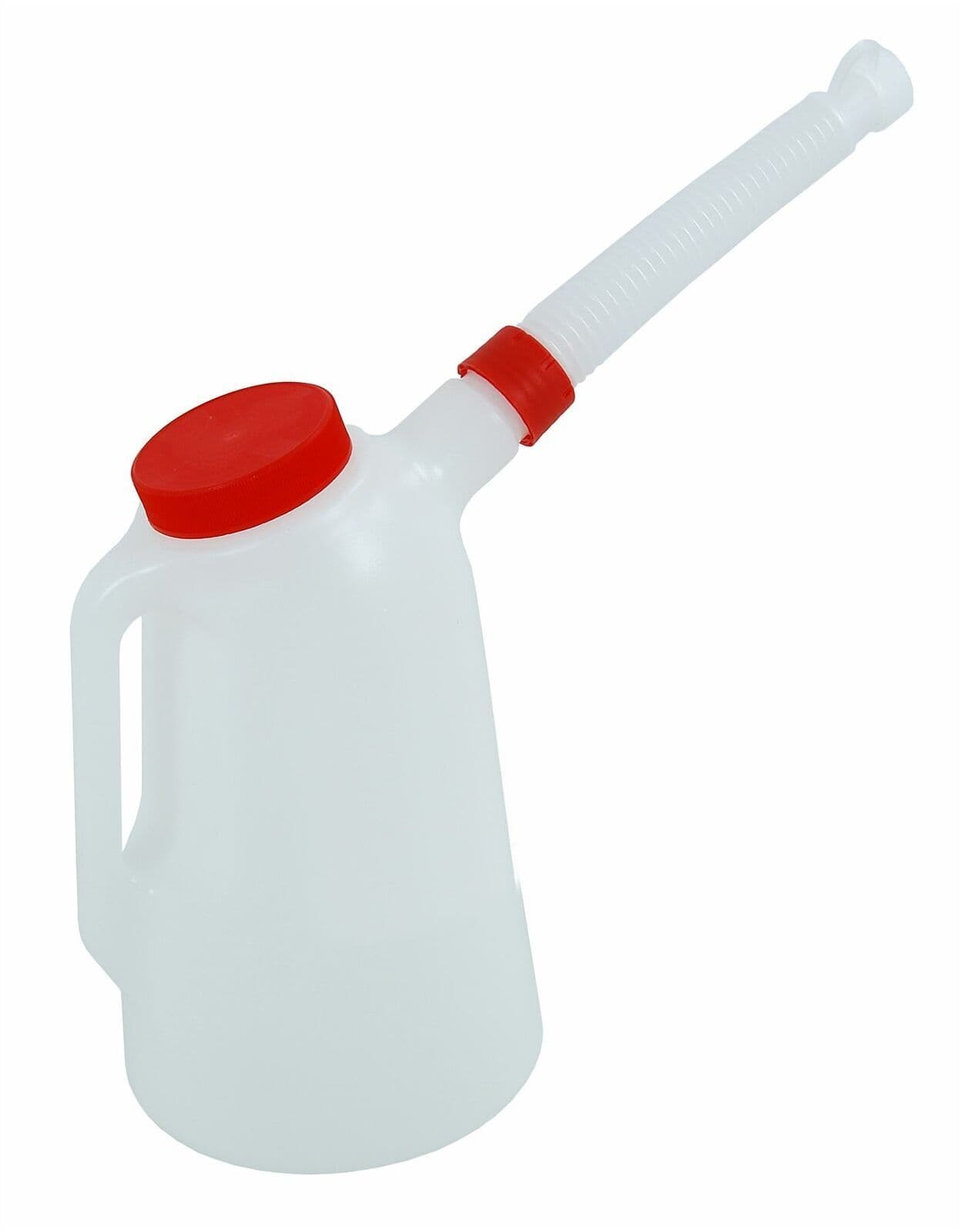 2 Litre Measuring Jug & Flexi Spout Lid Fluid Fuel Oil Petrol Diesel ...