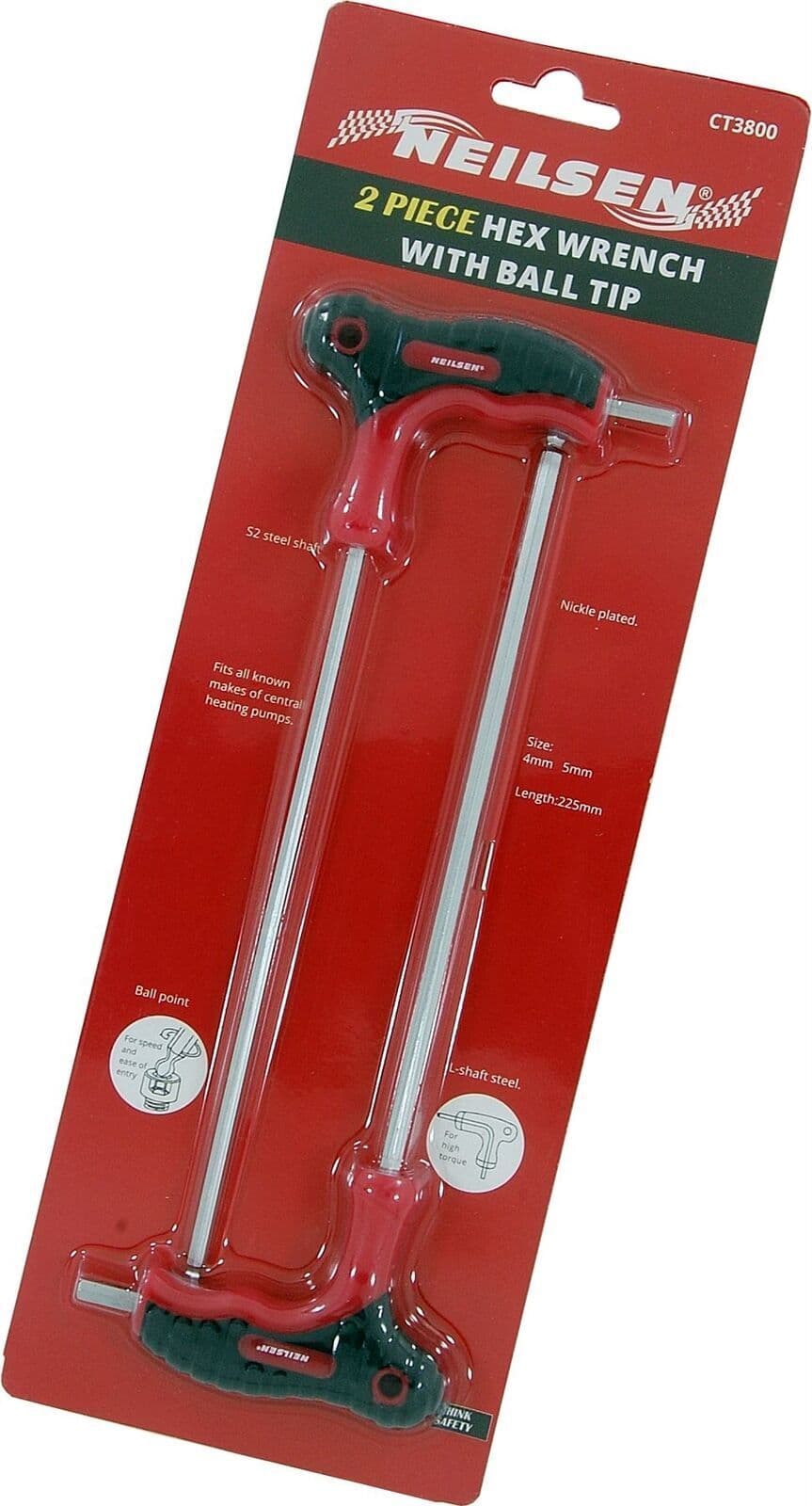 2 Piece Hex Wrench 4mm And 5mm Long Reach Ball End Tip Allen Keys- 225mm 9"