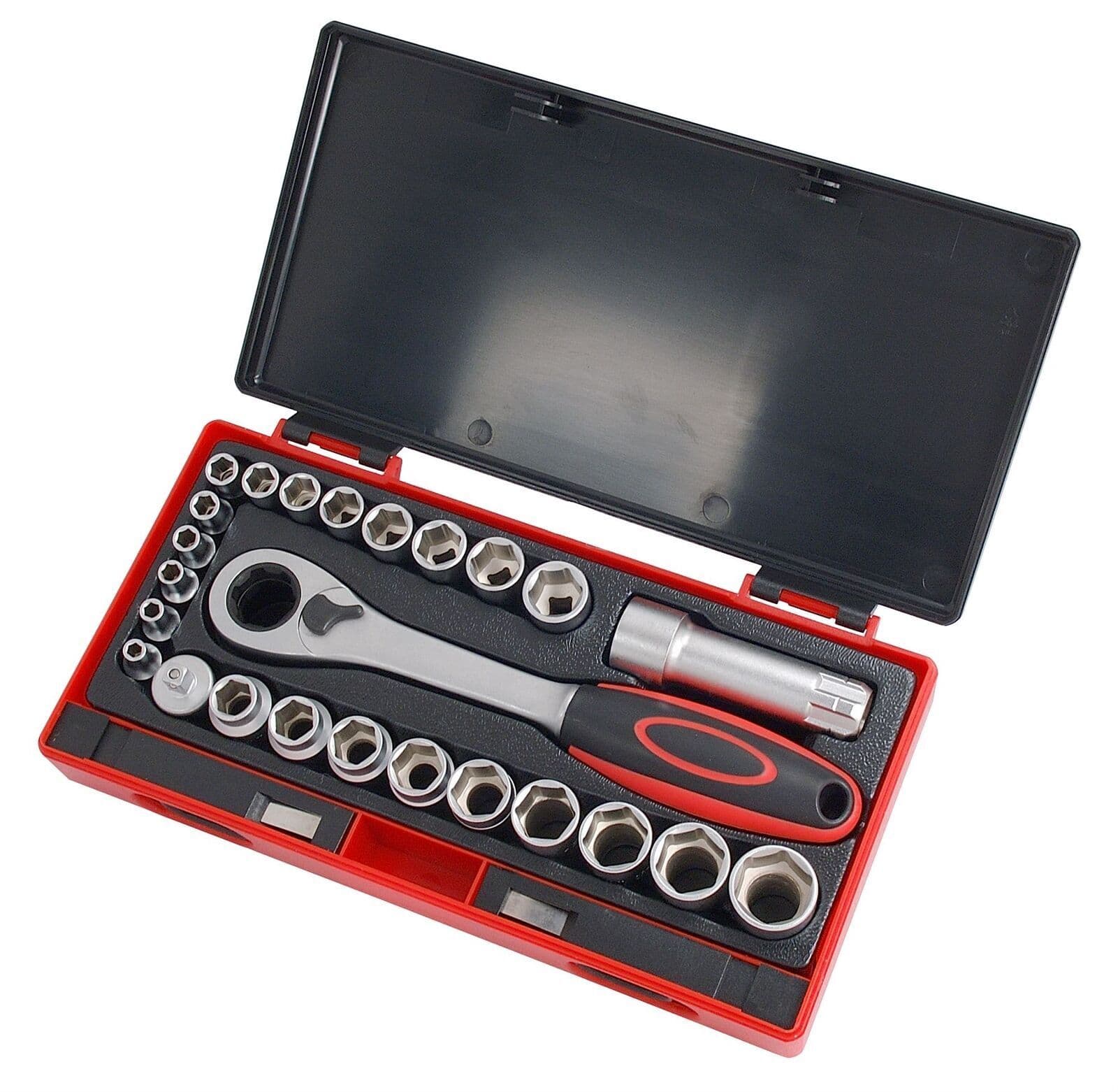 25 Pc 1/4" Inch Drive Socket Hole Pass Go Thru Chrome Ratchet Ratcheting