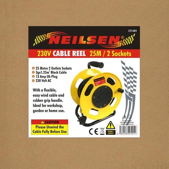 25M Meter Extension Reel Lead Cable 2 Way Electric Socket