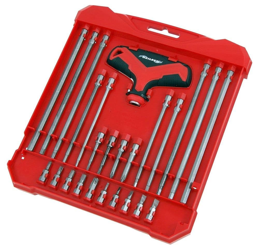 25Pc Screwdriver Set Long Reach T Handle Interchangeable Hex Phillips ...