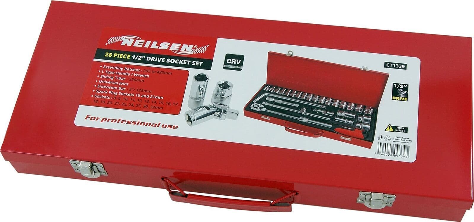 26Pc 1/2 Inch Drive Socket Set In Metal Case Extendable Ratchet