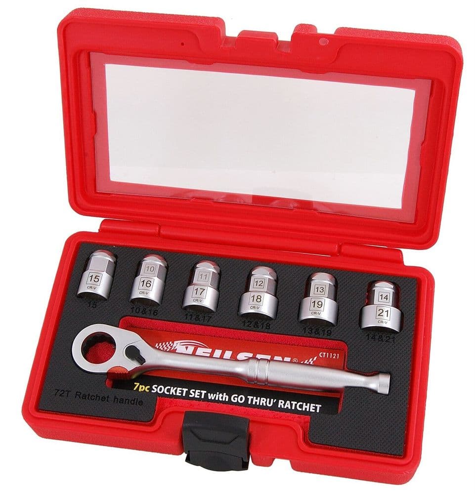 3/8" Go Through Ratchet & Socket Set 10mm To 19mm 21mm Dual Size Sockets