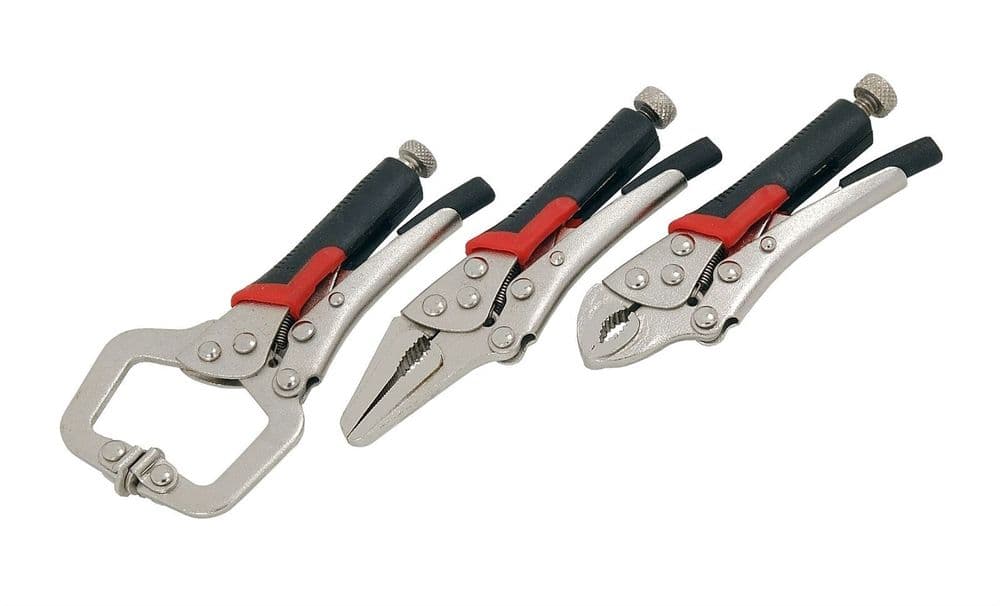 3 Piece Mini Locking Mole Grip Plier Set - C Clamp Needle Nose & Curved