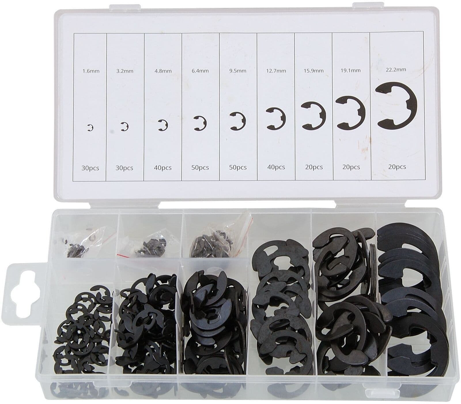 300Pc Assorted E Clips Washers Retainer Ring External Snap Circlip ...