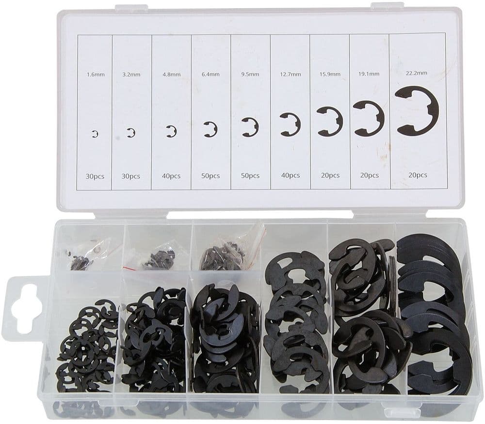 300Pc Assorted E Clips Washers Retainer Ring External Snap Circlip ...