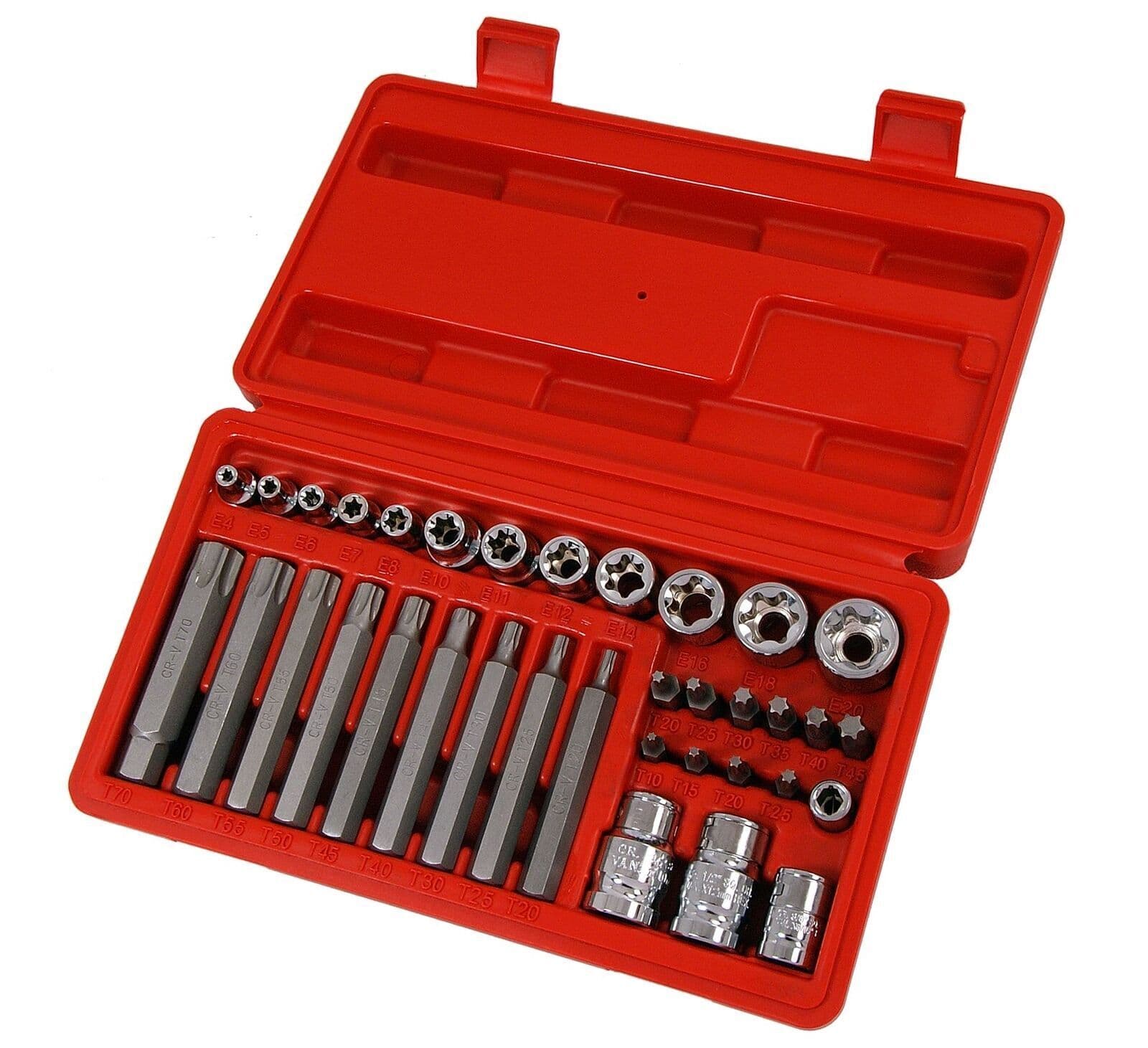 35Pcs 1/4 3/8 & 1/2 Drive Star Bit E Socket Set